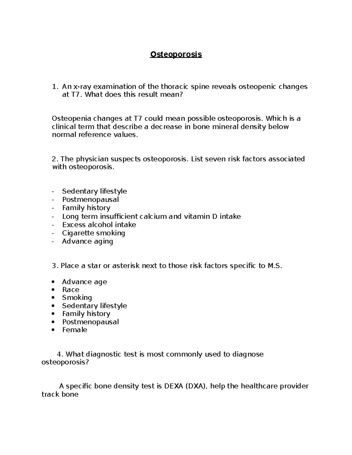 Osteoporosis - An x-ray examination of the thoracic spine reveals ...