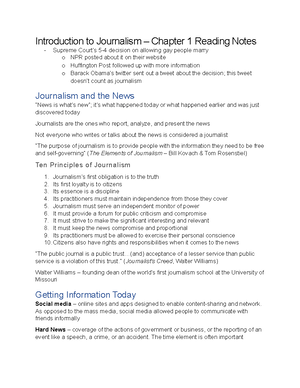 JOUR 275 Chapter 1 Notes - Introduction to Journalism – Chapter 1 ...