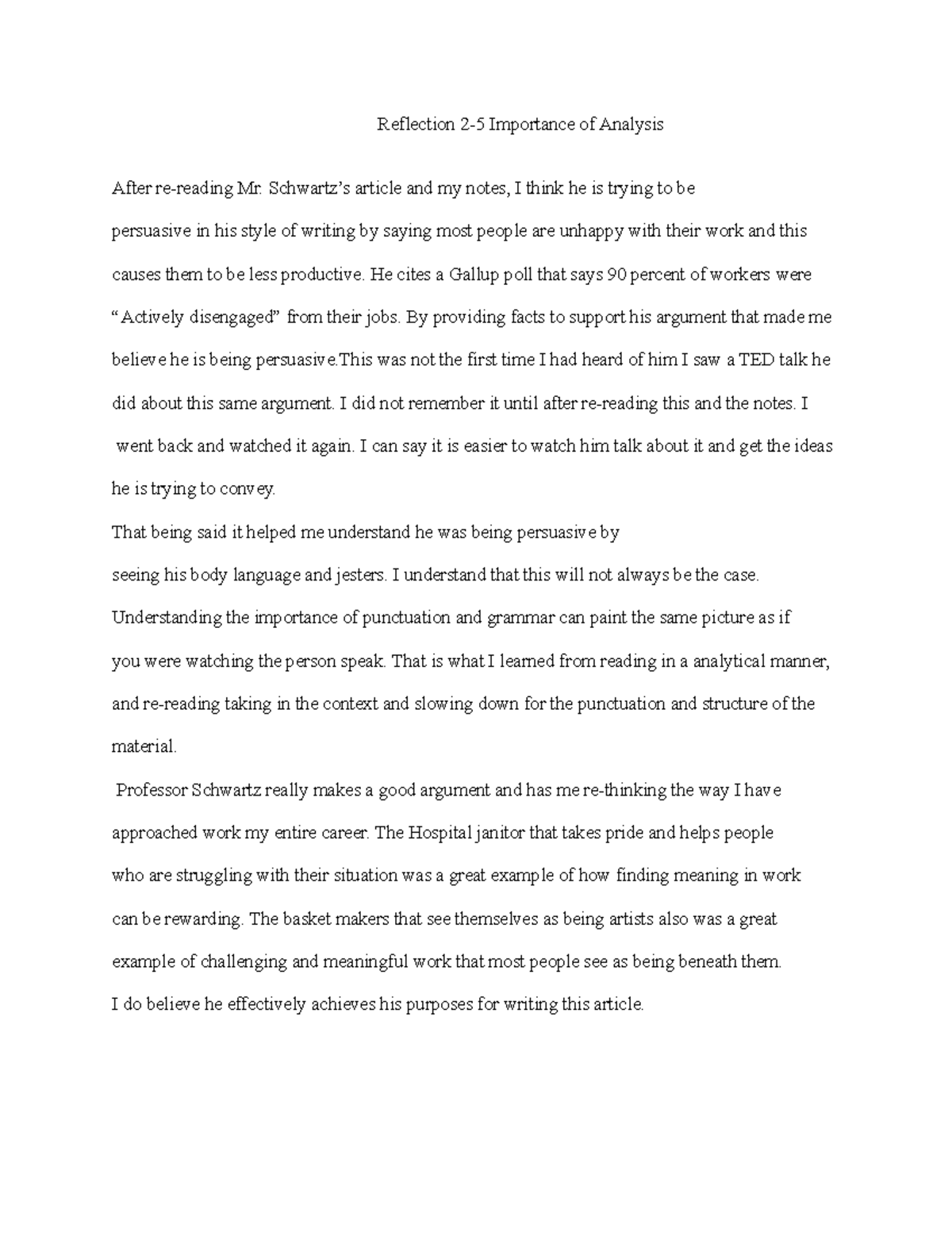 Reflection 2-5 - Reflect - Reflection 2-5 Importance of Analysis After ...