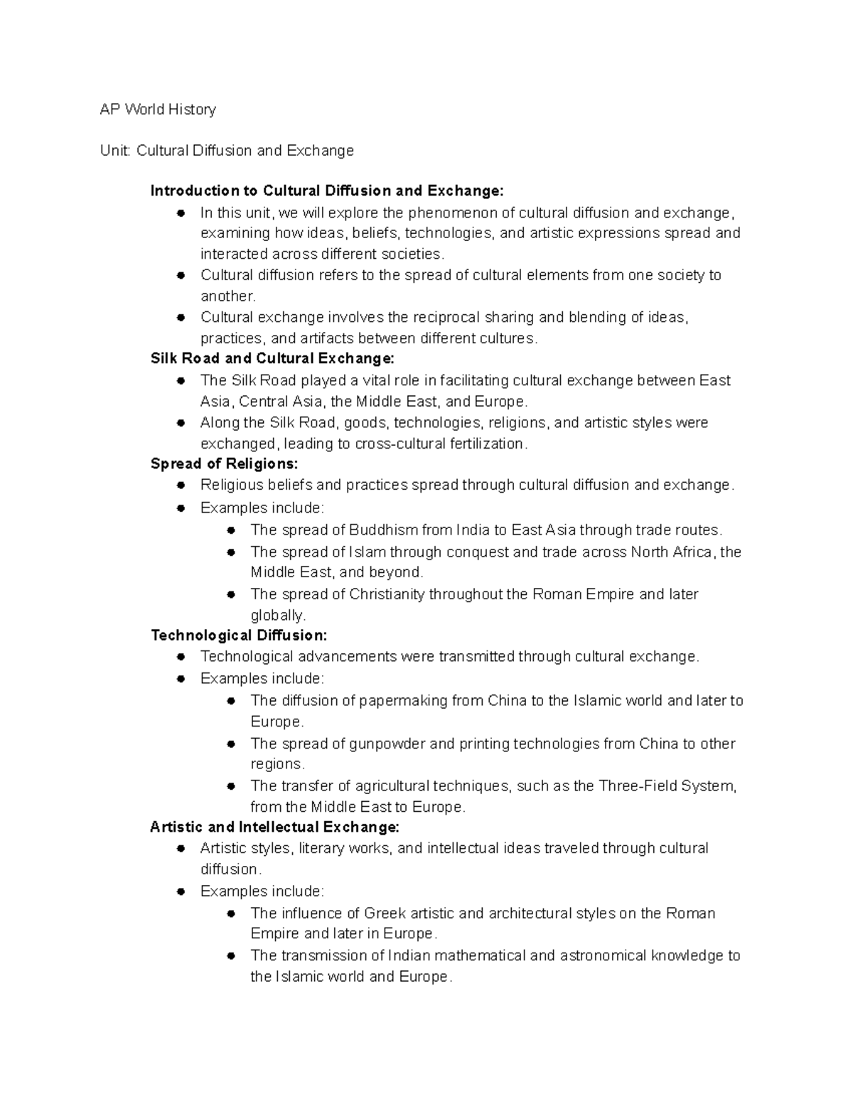 AP World History Cultural Diffusion and Exchange - AP World History ...