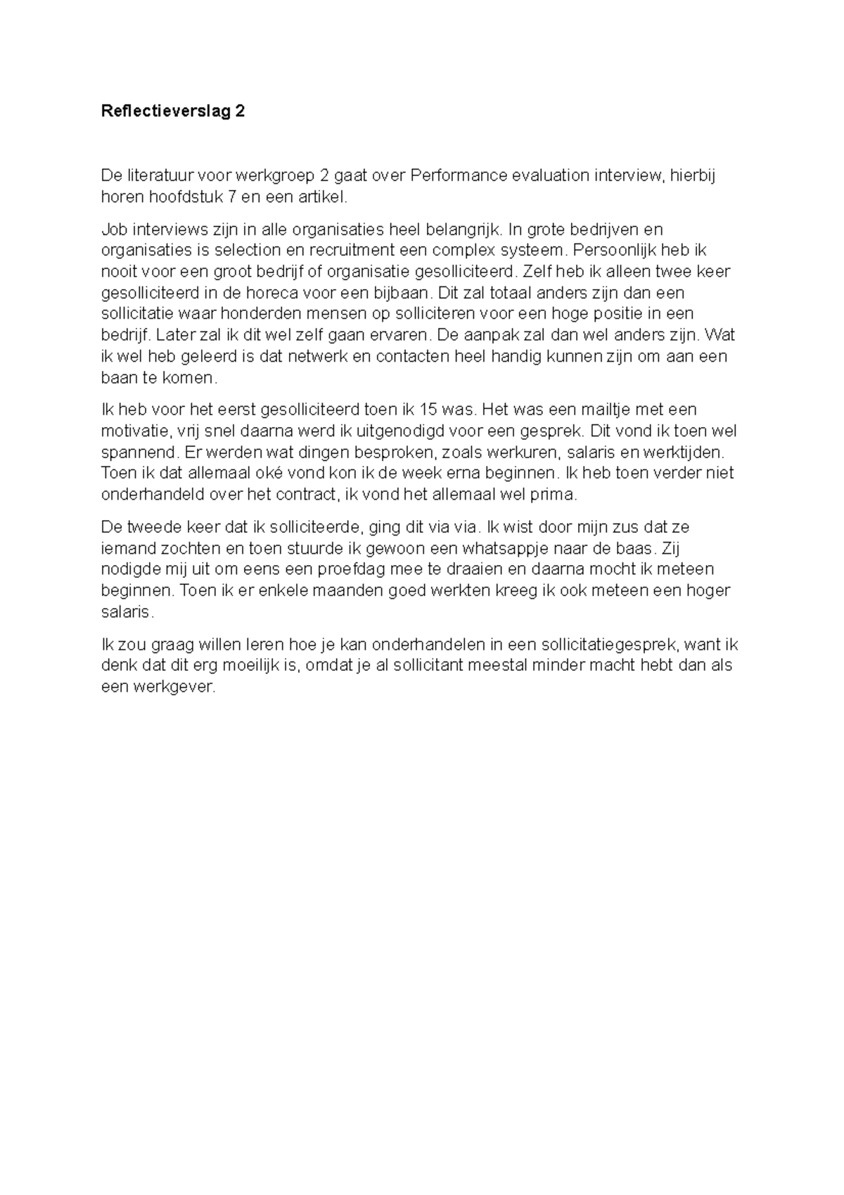 Reflectieverslag 2 SHRM - Reflectieverslag 2 De literatuur voor werkgroep 2 gaat over ...