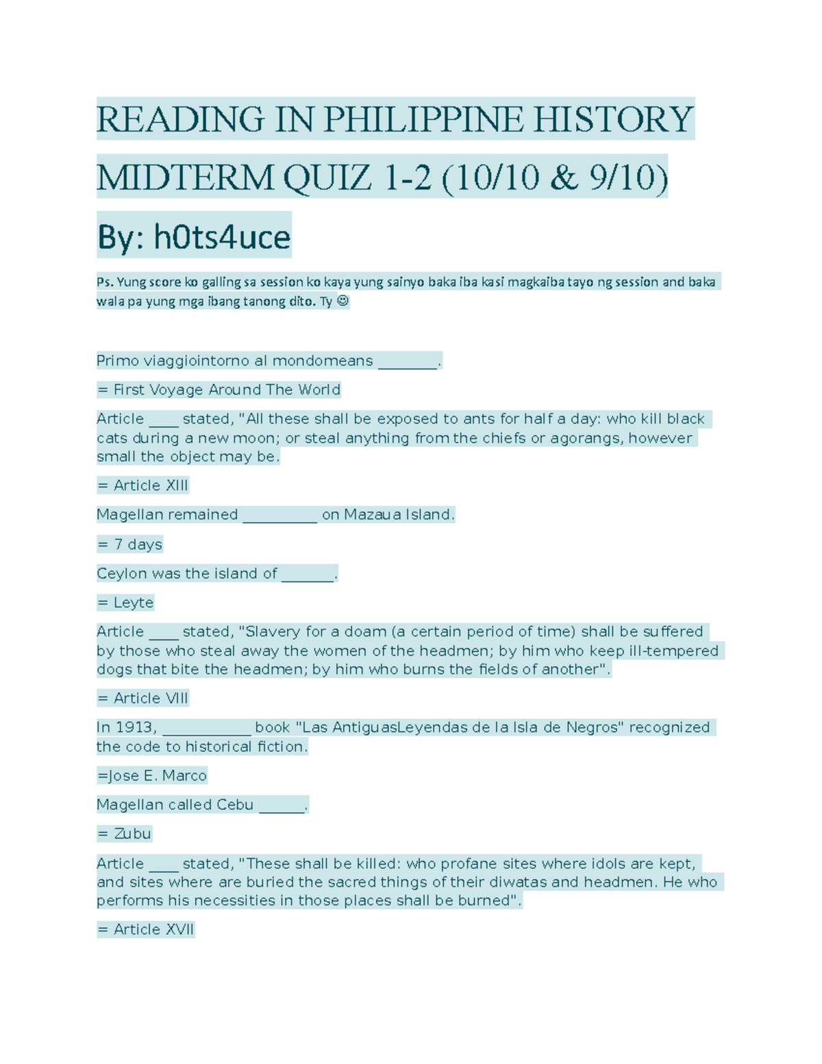 Midterm 2020, questions and answers - READING IN PHILIPPINE HISTORY ... Midterm 2020, questions and answers - READING IN PHILIPPINE HISTORY ...