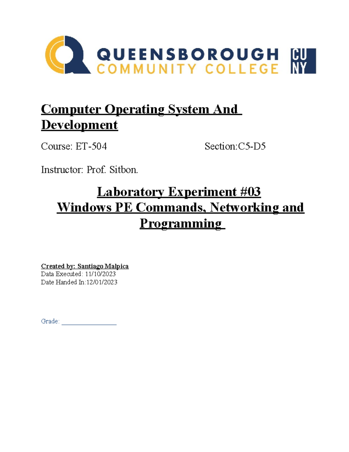 ET 504 experiment #3 Santiago Malpica - Computer Operating System And ...
