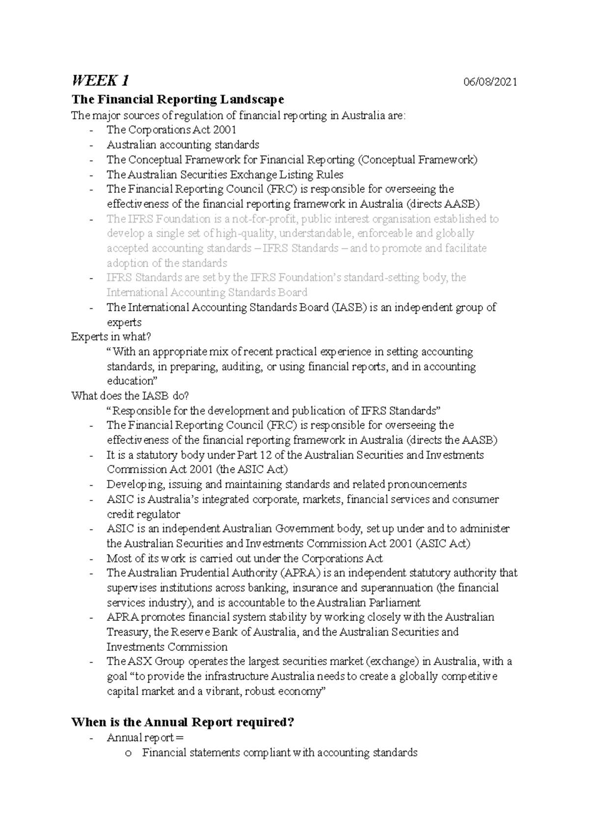 Accounting regulation and the Conceptual Framework - WEEK 1 06/08/ The ...