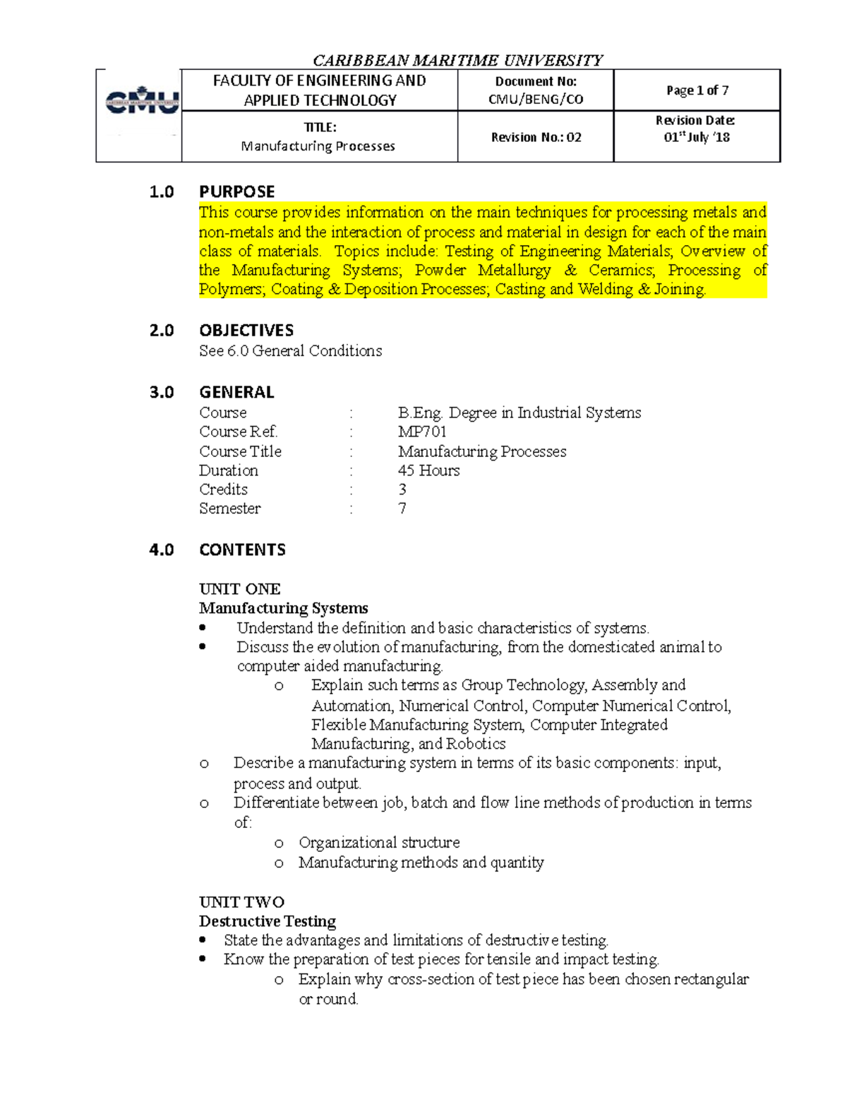 Manufacturing Processess updated - FACULTY OF ENGINEERING AND APPLIED ...