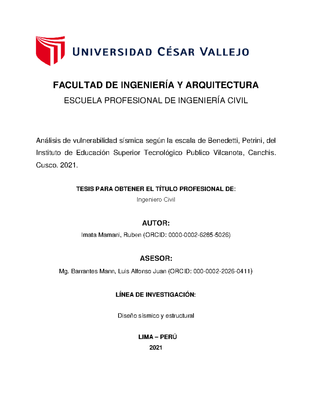 Imata MR-SD - sdsdsd - FACULTAD DE INGENIERÍA Y ARQUITECTURA ESCUELA ...