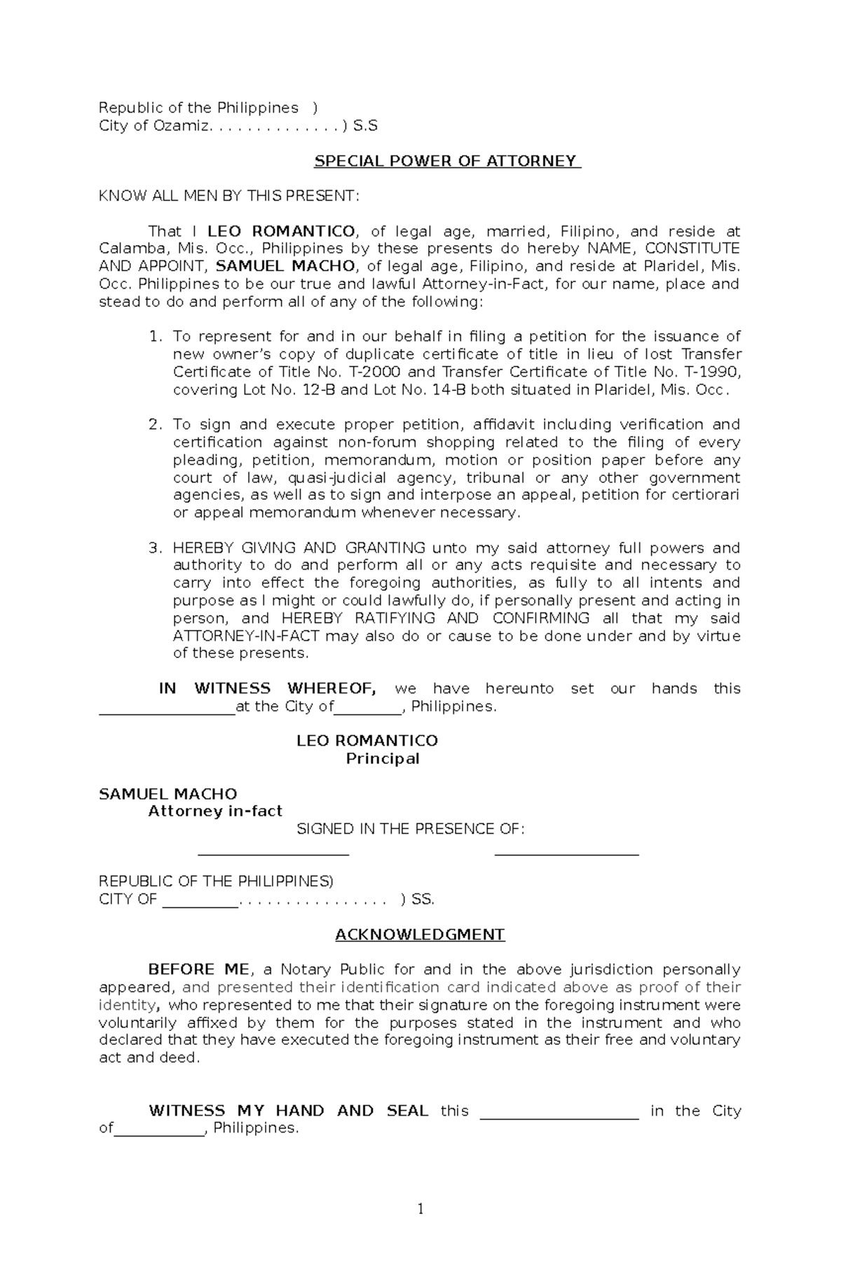 Authority to File Case - SPA - Republic of the Philippines ) City of ...