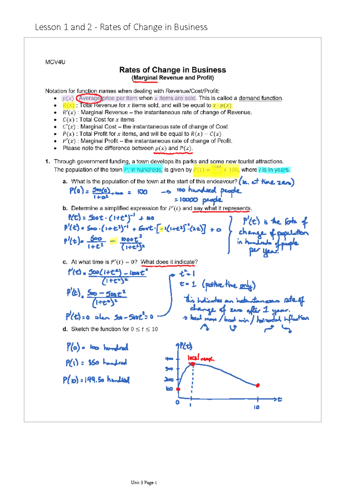 Lesson 1 and 2 - Rates of Change in Business - MATA32 - Lesson 1 and 2 ...