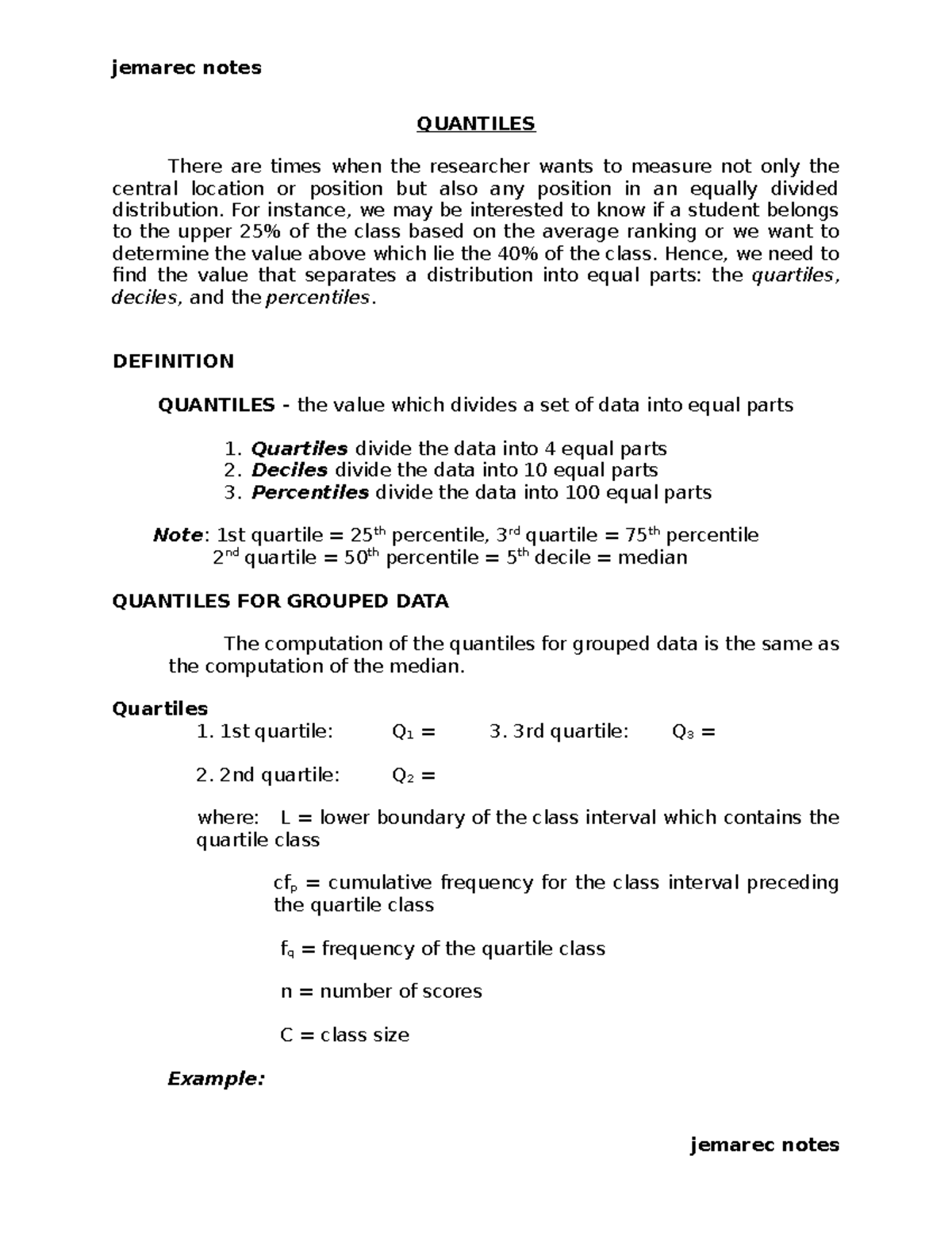 Quantiles - Grouped Data (Statistics and Probability) - QUANTILES There ...