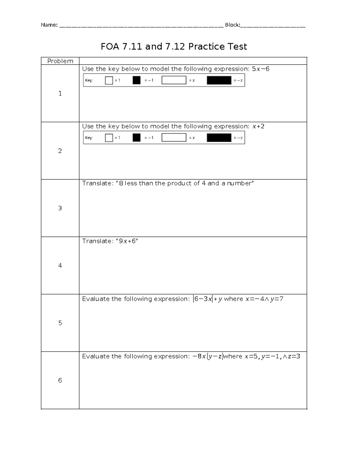 FOA+Equations+Practice+Test - Name