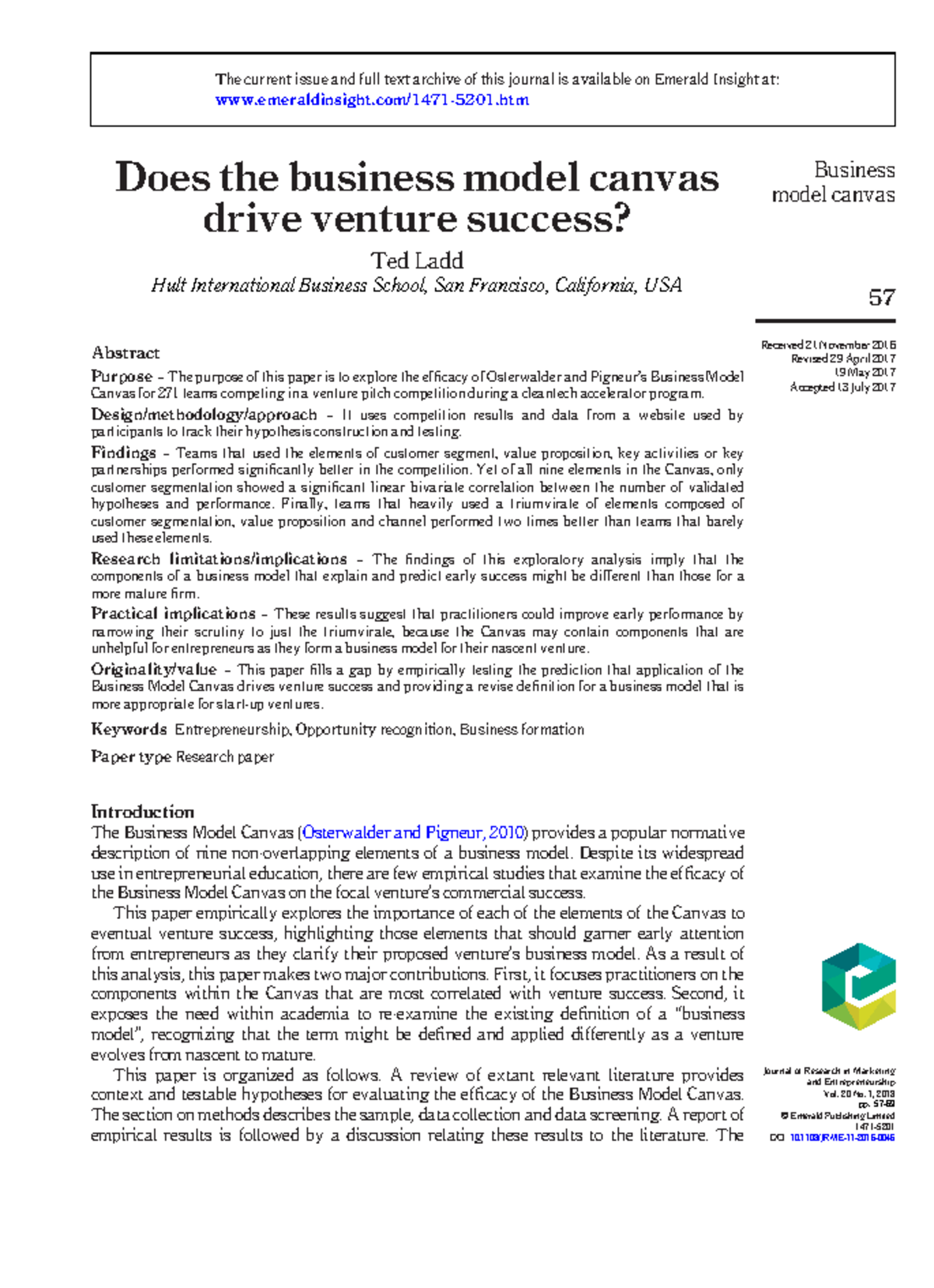 Does the business model canvas drive venture success - Does the ...