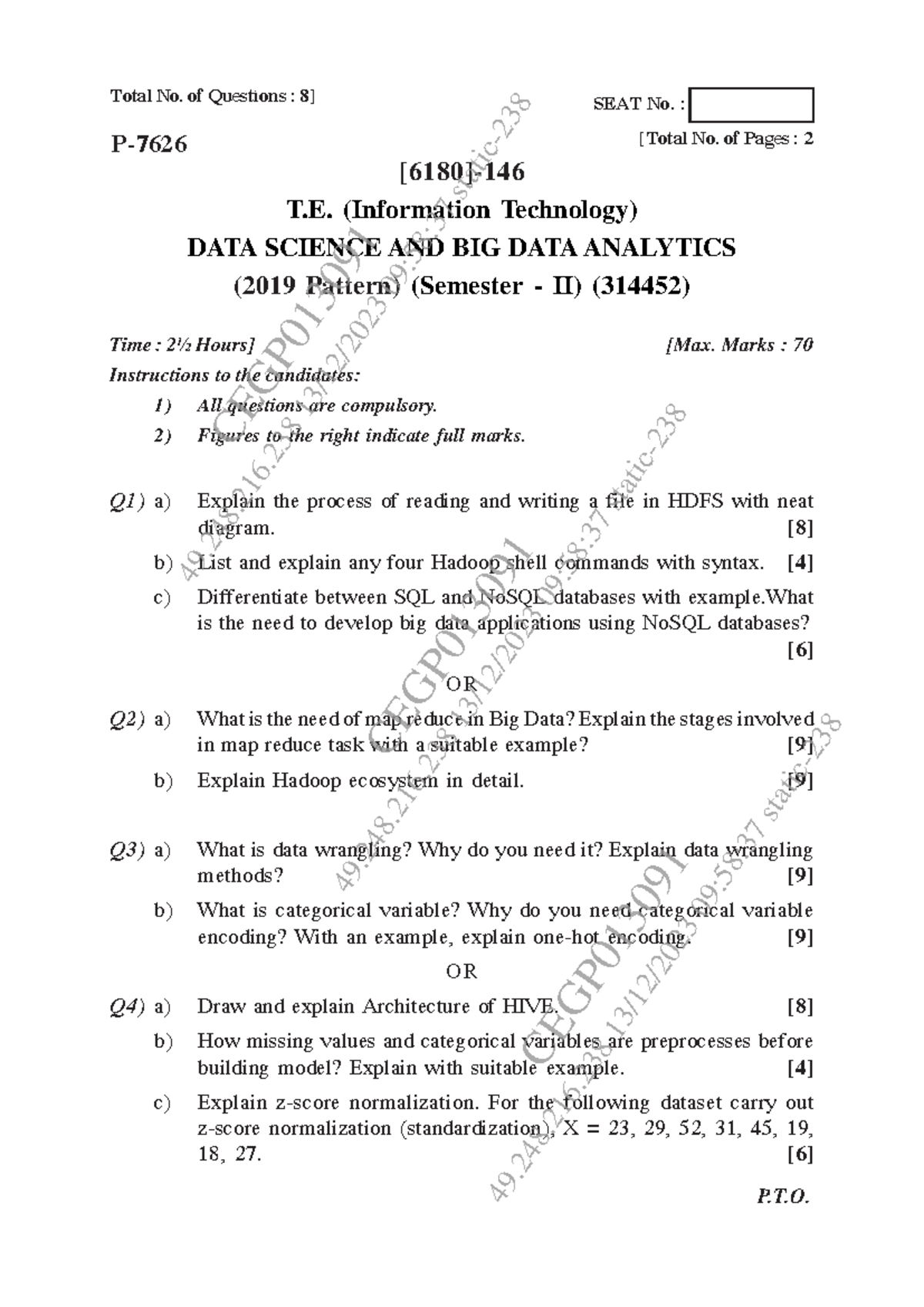Dsbda Nov Dec 2023 - Q1) a) Explain the process of reading and writing a file in HDFS with neat ...
