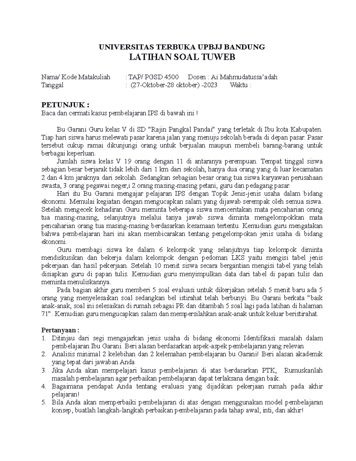 Latihan IPS TAP UT - UNIVERSITAS TERBUKA UPBJJ BANDUNG LATIHAN SOAL ...