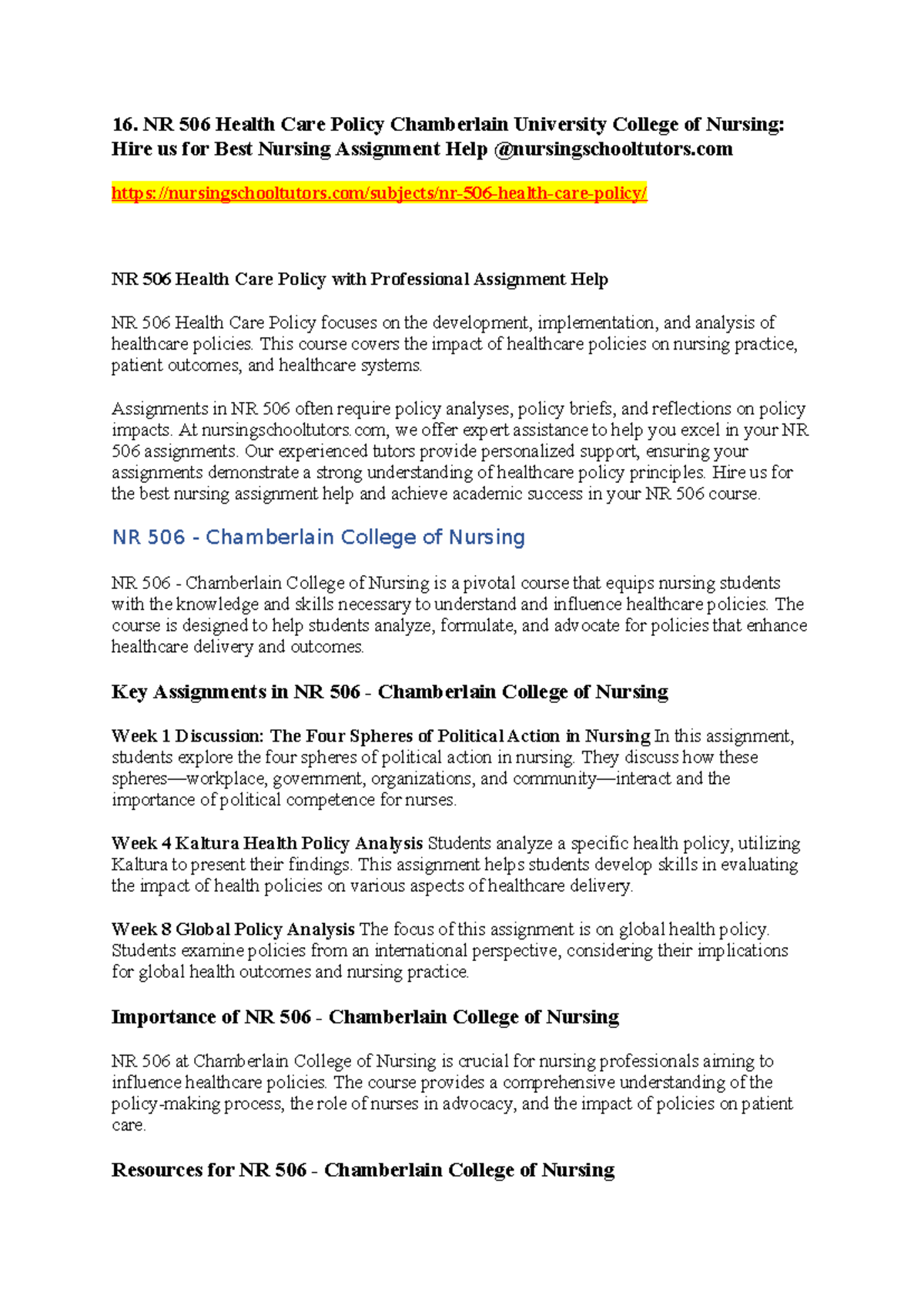 16. NR 506 Health Care Policy Chamberlain University College of Nursing ...