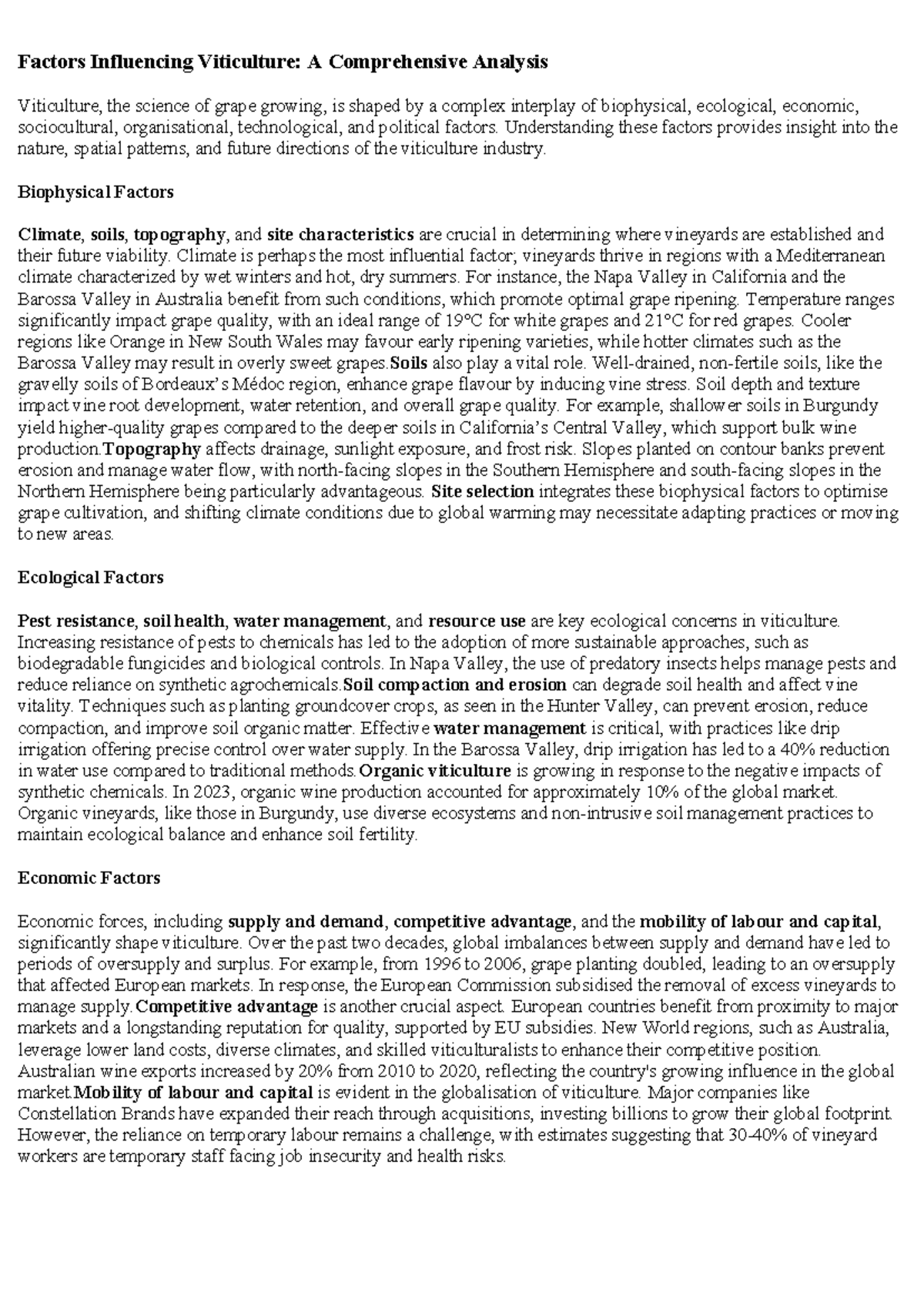 Geo hsc notes done - hfhfjhfhdh - Factors Influencing Viticulture: A ...