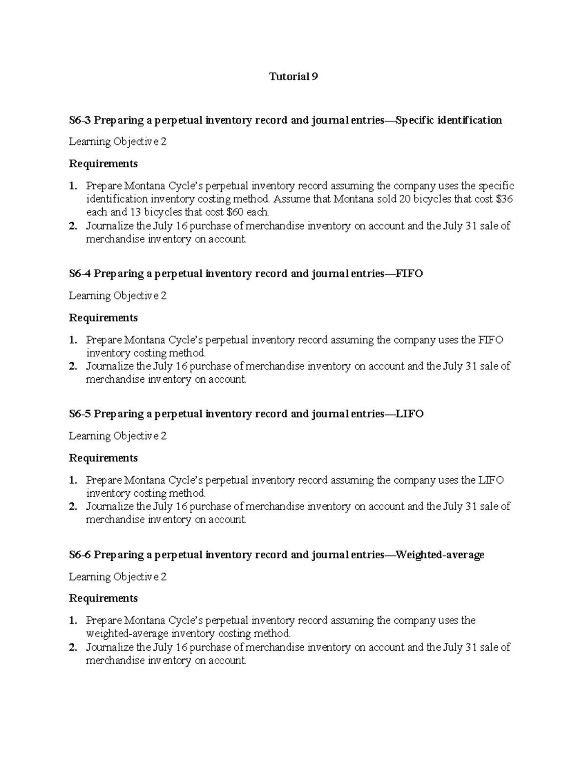Tutorial 9 Qs - Lecture notes 1-10 - Tutorial 9 S6-3 Preparing a ...