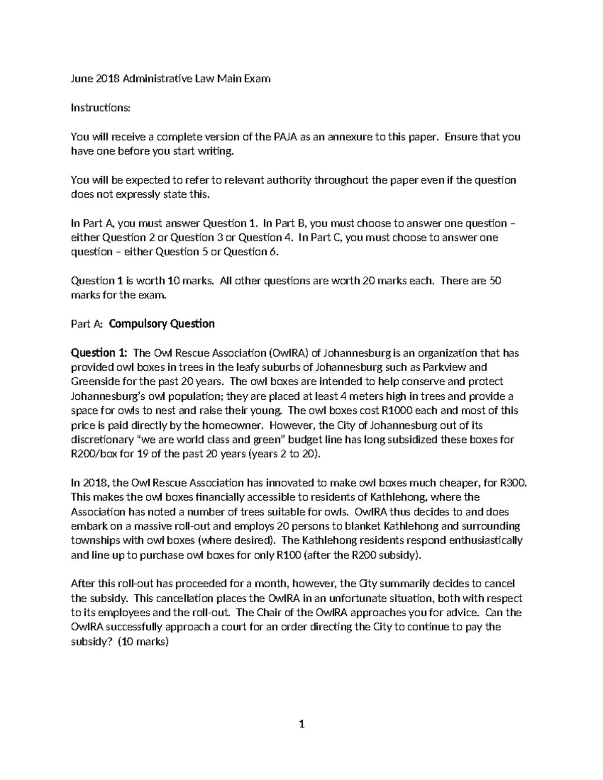 Admin Law June 2018 Paper v 1a - June 2018 Administrative Law Main Exam ...