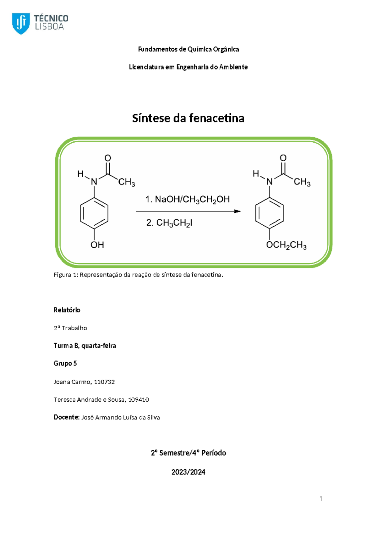 TL2 Síntese da Fenacetina - Fundamentos de Química Orgânica ...