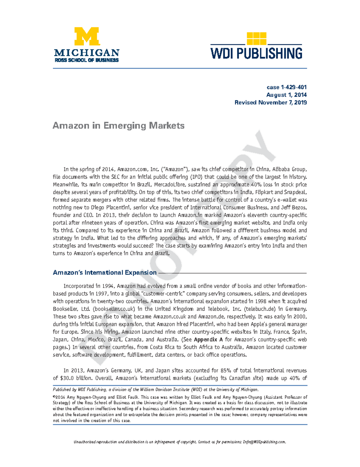 Pdfcoffee Case Study - Amazon in Emerging Markets Published by WDI Publishing, a division of the ...