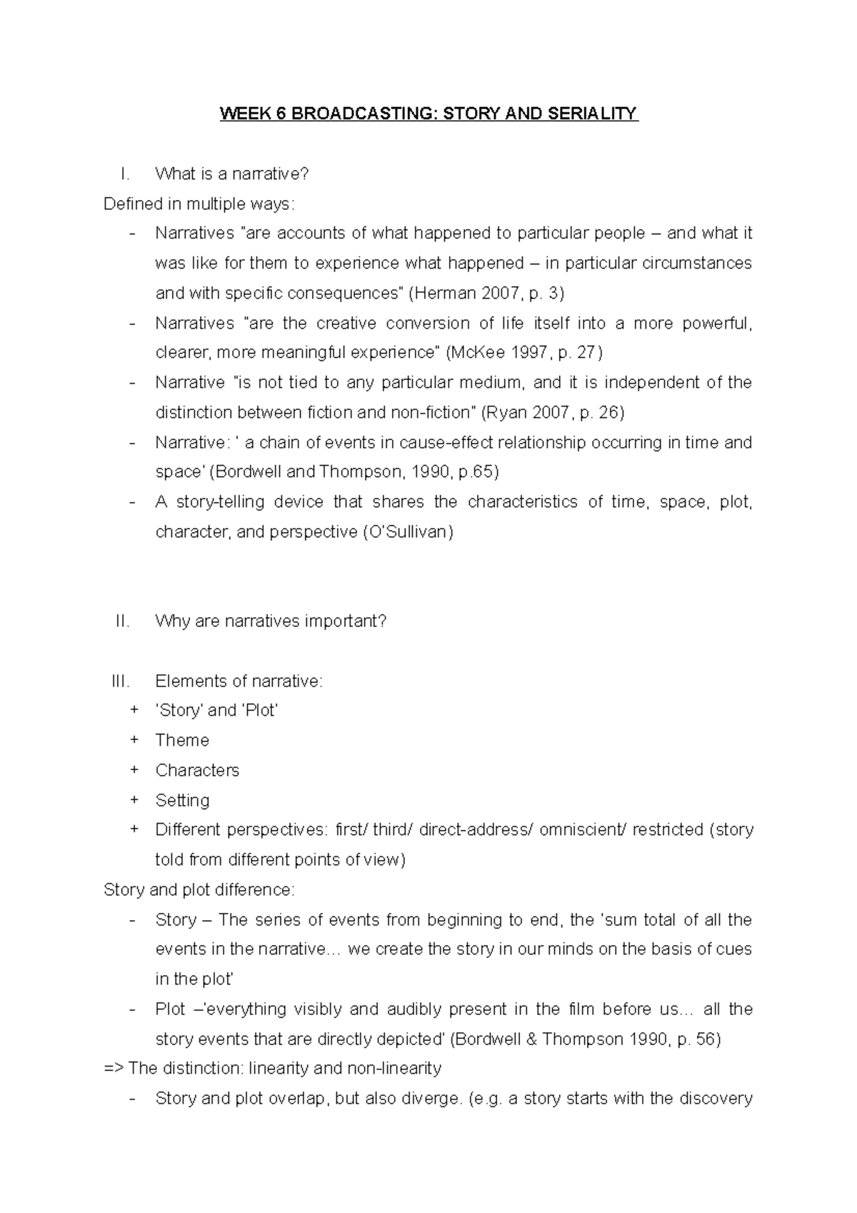 Story&Seriality - Lecture notes 6 - WEEK 6 BROADCASTING: STORY AND ...