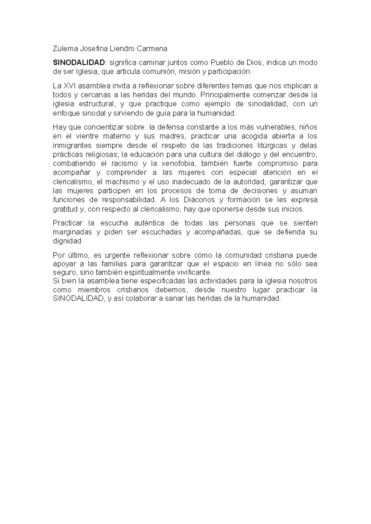 Sinodalidad - Aaaan - Zulema Josefina Liendro Carmena SINODALIDAD ...