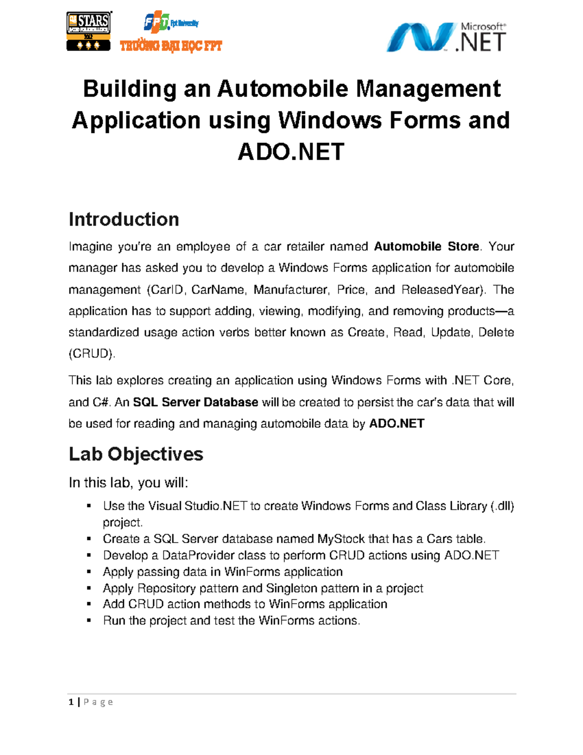 Lab 02 Automobile Management Using ADO.NET and Winf Forms - Building an ...