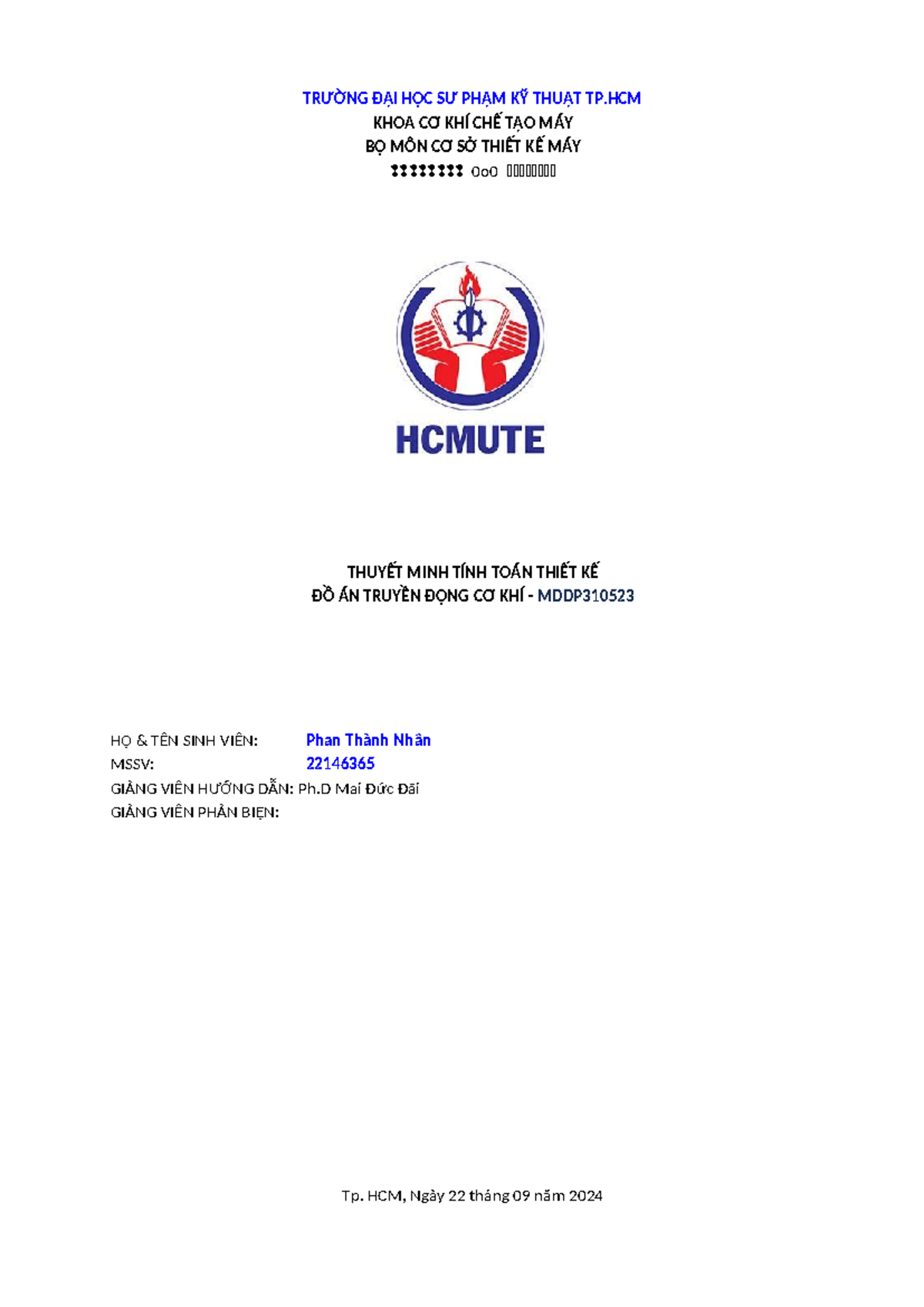 22146365 De01 BRTru - fdsfdsfsdfsdvsdvs - TRƯỜNG ĐẠI HỌC SƯ PHẠM KỸ THUẬT TP KHOA CƠ KHÍ CHẾ TẠO ...