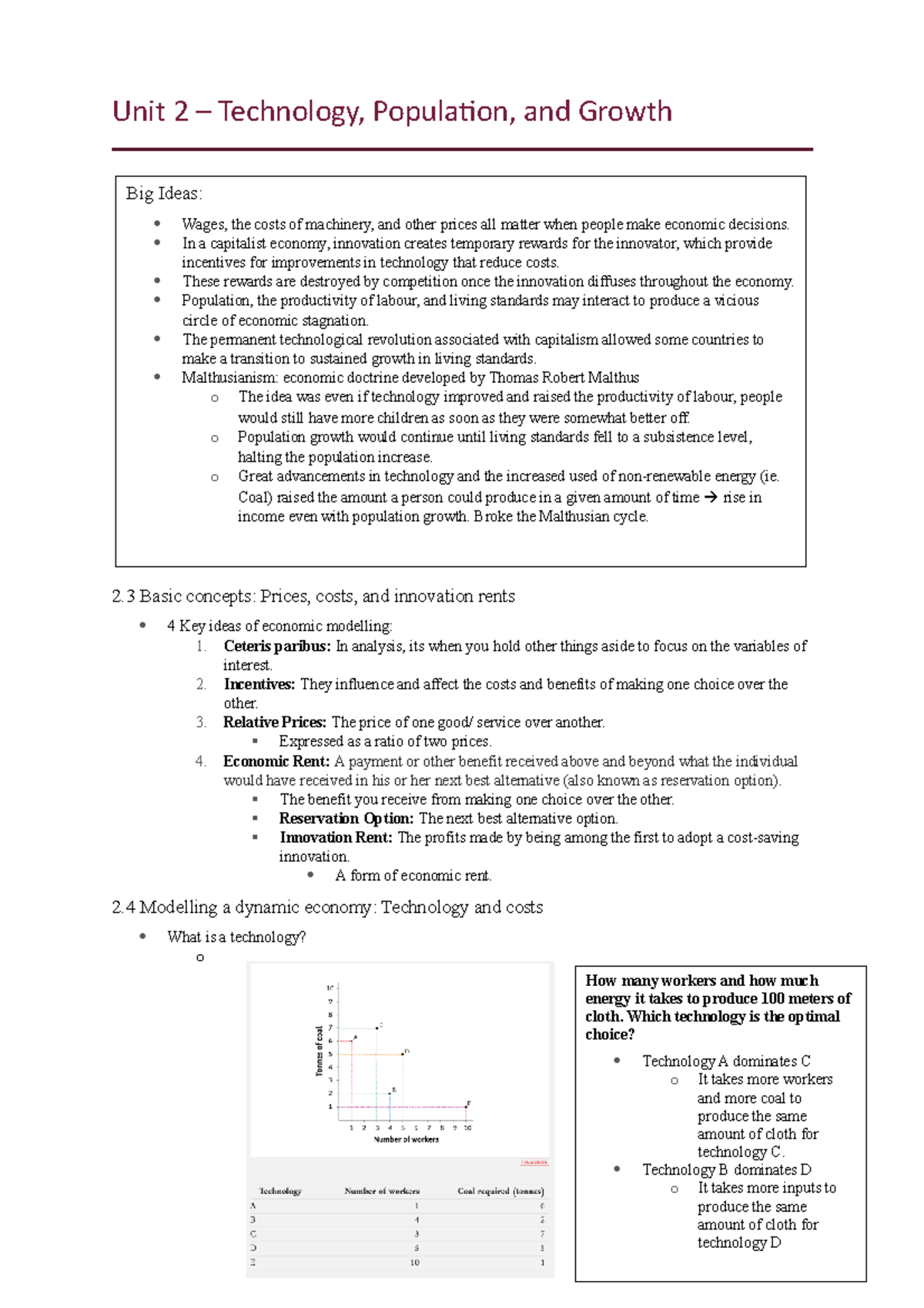 Principles of Economics - Unit 2 Notes - Unit 2 – Technology ...