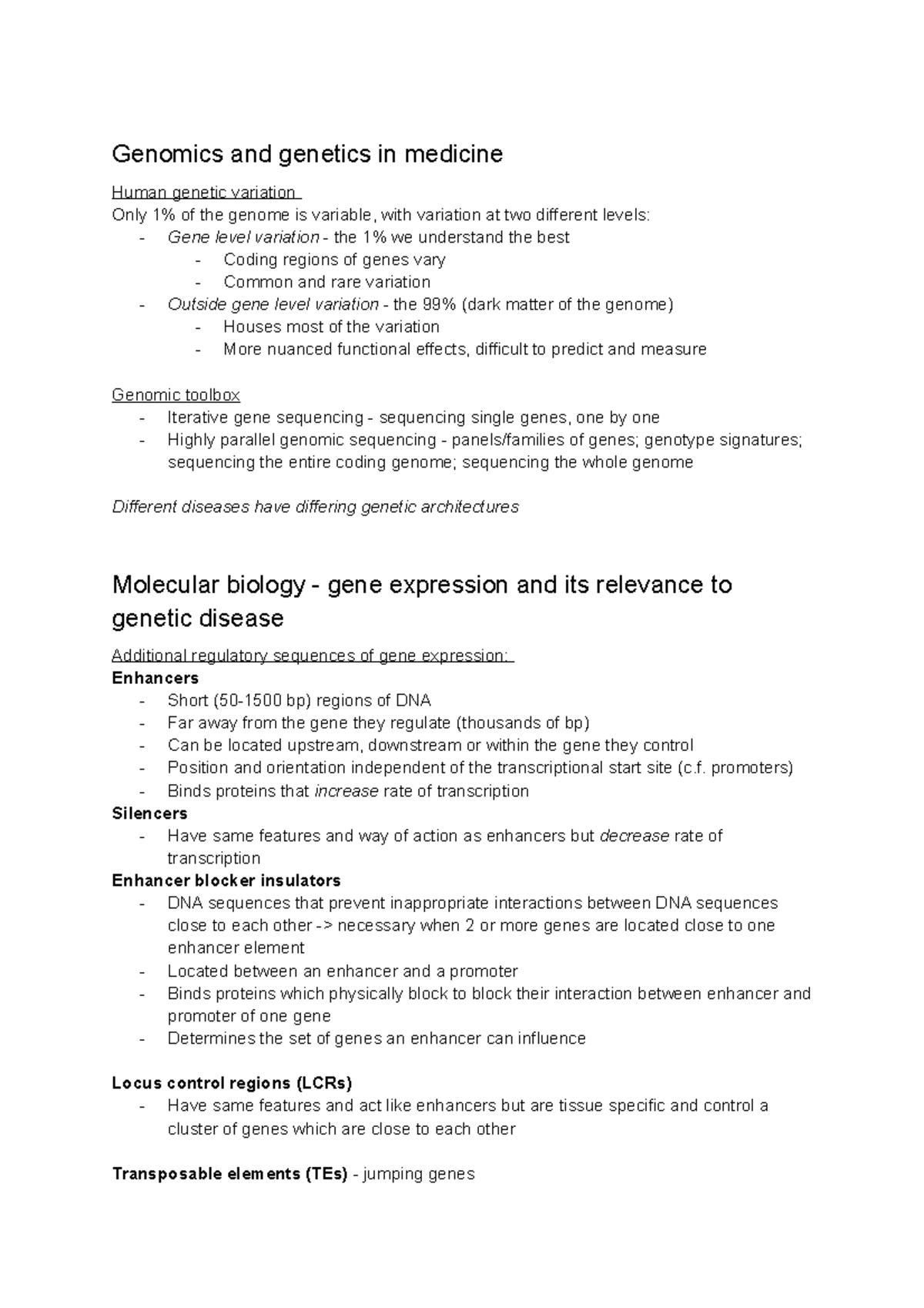 MICN201 Genetics lecture tutorial key notes - Genomics and genetics in ...