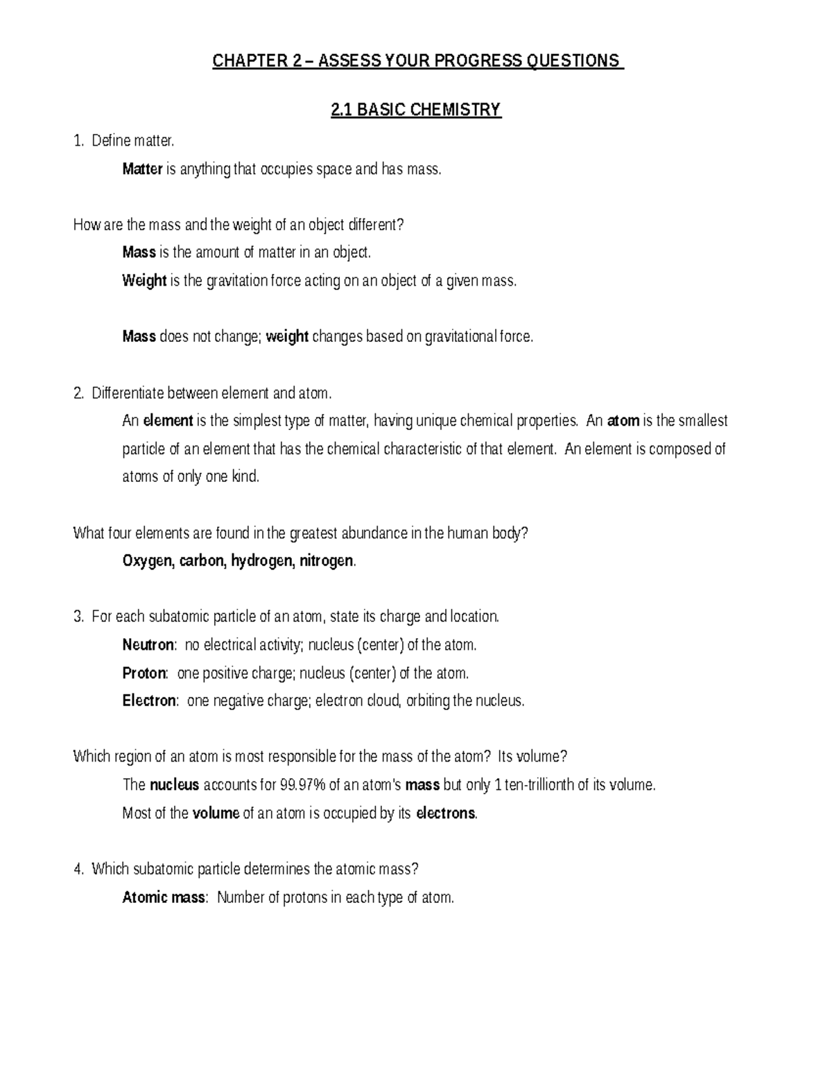 Access your progress questions from book, ch 2 - CHAPTER 2 – ASSESS ...