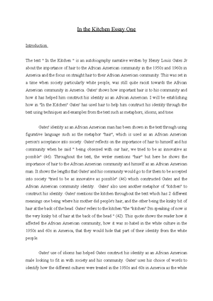 "In the Kitchen", Henry Louis Gates, Jnr. Essay one - “In the kitchen ...