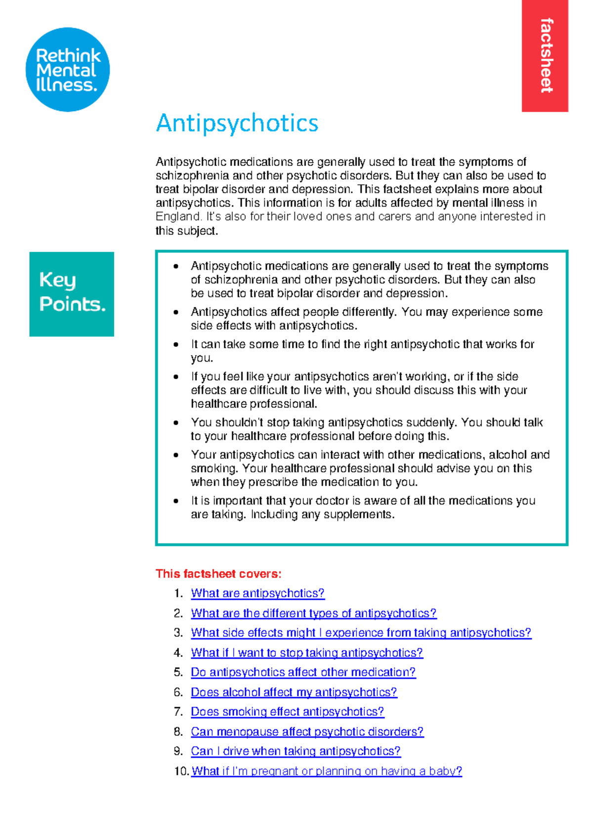 Antipsychotics-factsheet - Antipsychotic medications are generally used ...