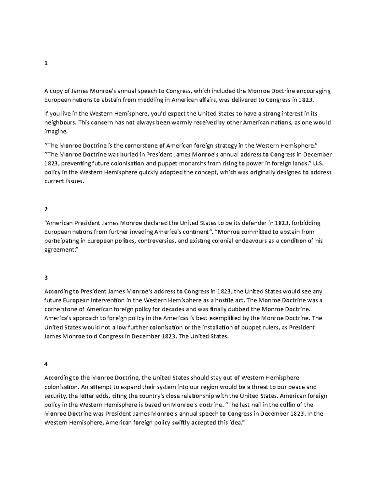 1301 Document Analysis Three Spring 2022 - 1 A copy of James Monroe's ...