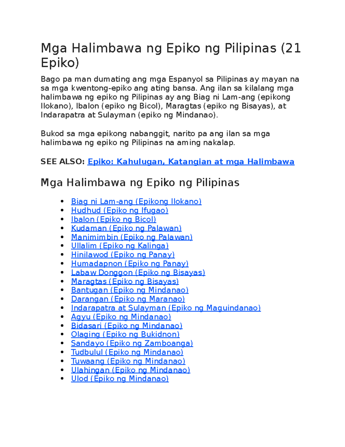 Epiko - Research about epics - Mga Halimbawa ng Epiko ng Pilipinas ( Epiko) Bago pa man dumating ...