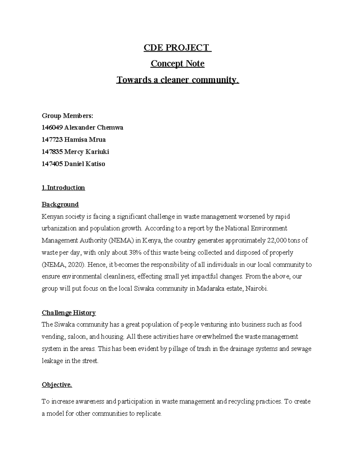 Concept note - Summary Project proposal - CDE PROJECT Concept Note ...