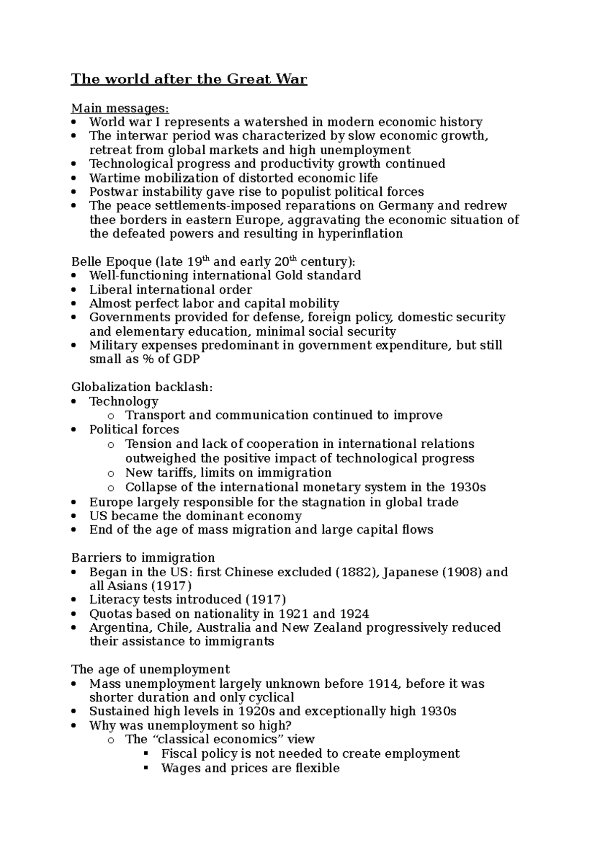 EH slides summary - The world after the Great War Main messages: World ...