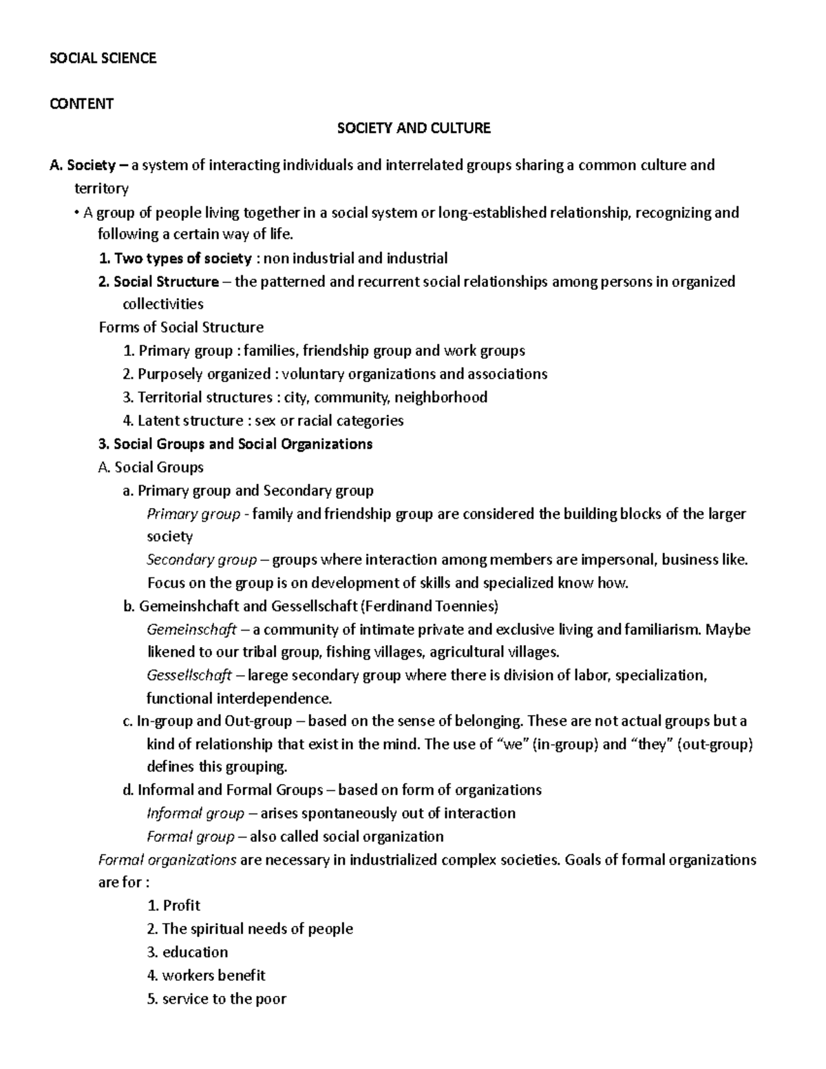 Booklet - Social Science - SOCIAL SCIENCE CONTENT SOCIETY AND CULTURE A ...