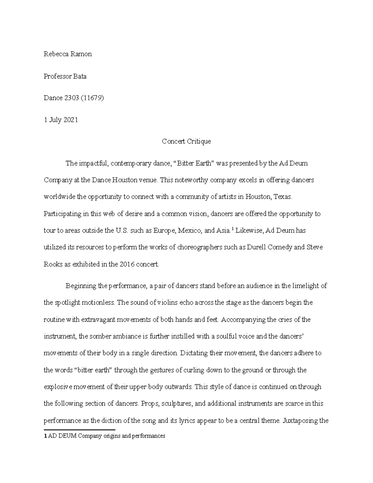 Concert Critique (Rebecca Ramon) - Rebecca Ramon Professor Bata Dance ...