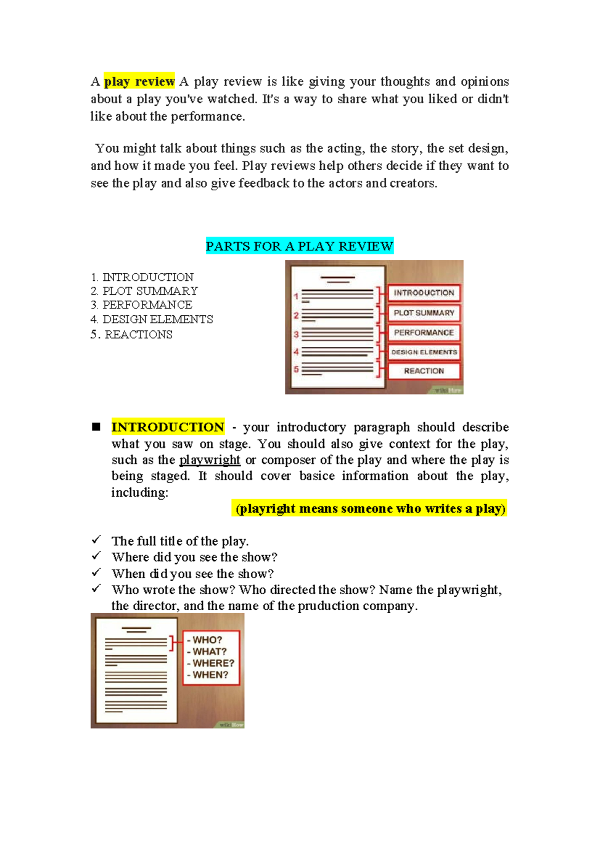 A play review A play review is like giving your th - A play review A ...
