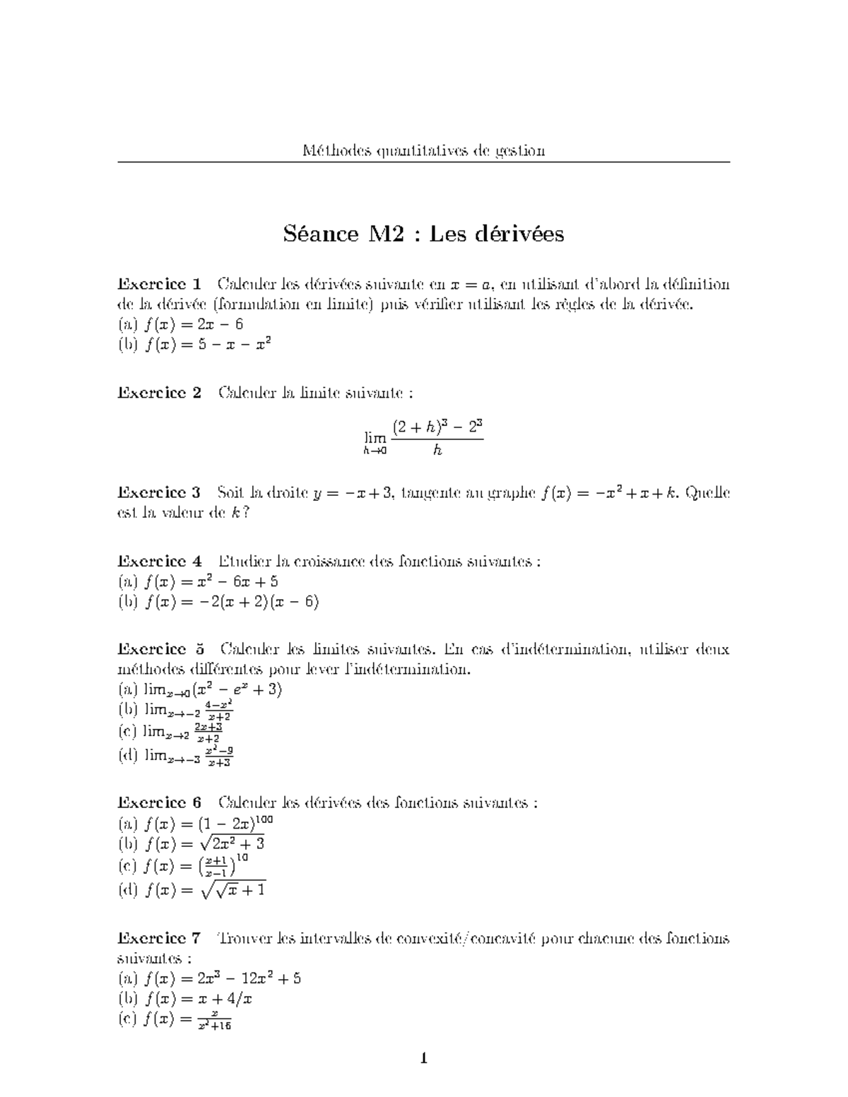 Exos-M2 - Exercices - Méthodes quantitatives de gestion Séance M2 : Les ...