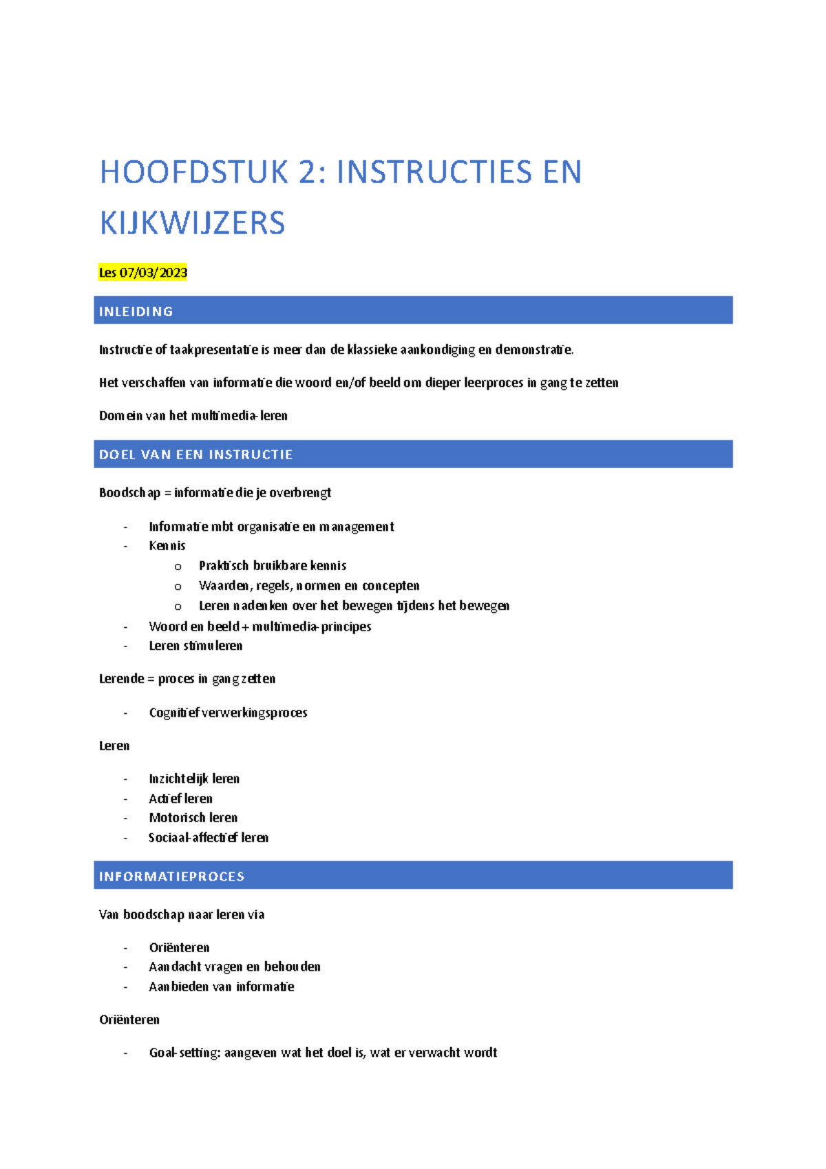 Hoofdstuk 2 - HOOFDSTUK 2: INSTRUCTIES EN KIJKWIJZERS Les 07/03 ...