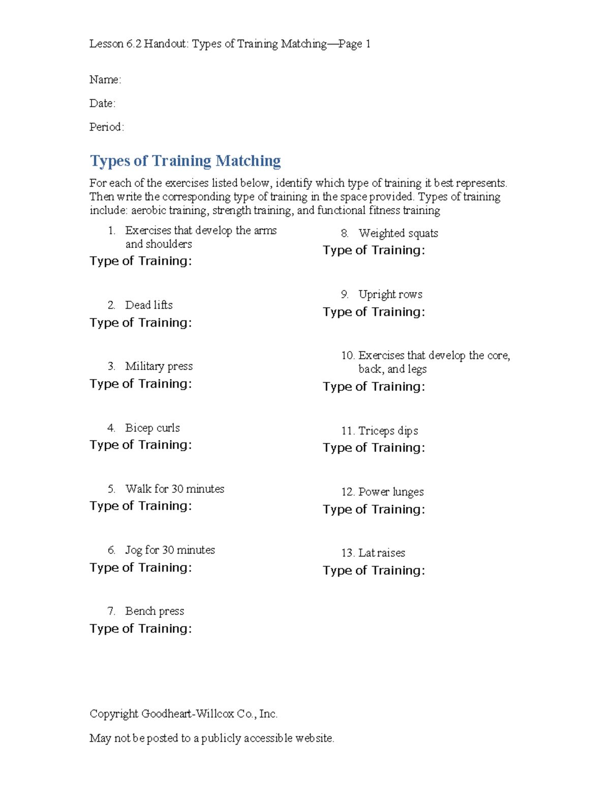 Mod06 02 06 02 handout typesoftrainingmatching - Lesson 6 Handout ...