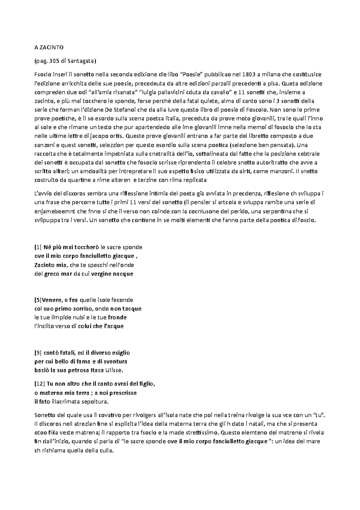 analisi e parafrasi di a zacinto di ugo foscolo - Storia e testi della ...