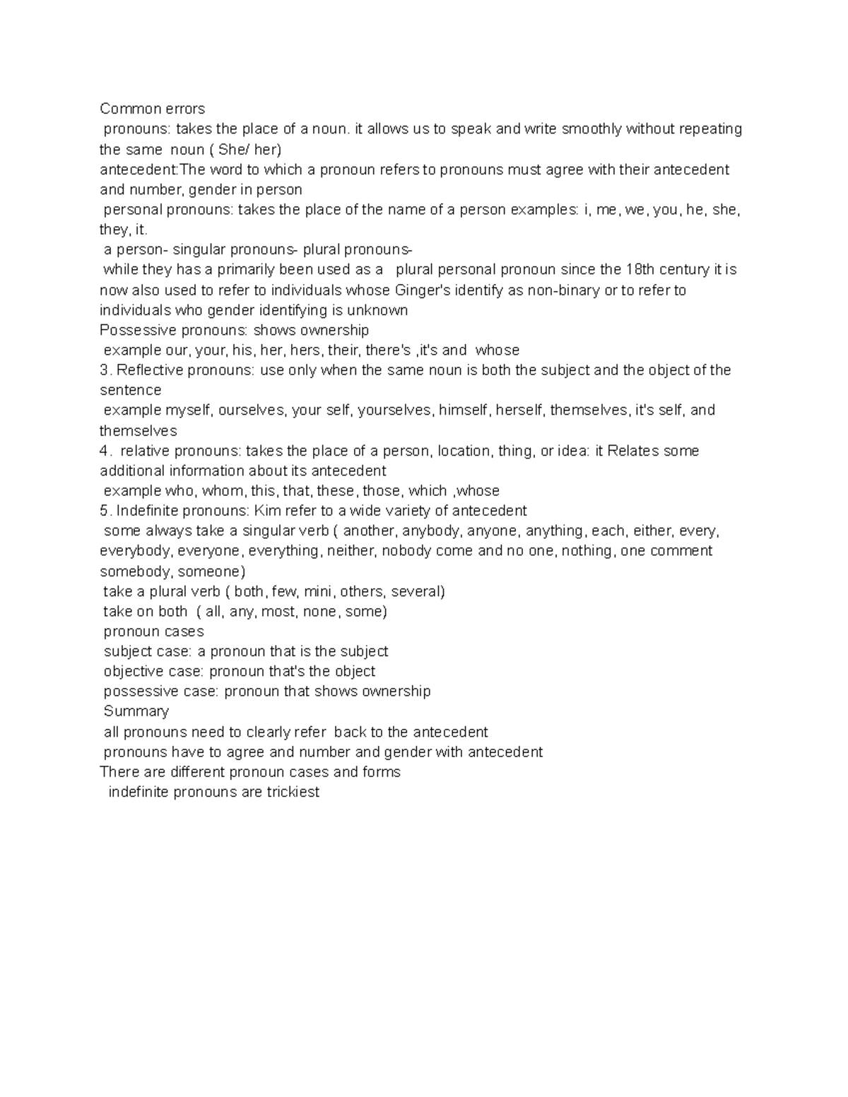 Common errors - comp. 1 - Common errors pronouns: takes the place of a ...