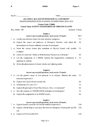 Question paper of safety engineering - B H192029 Pages: 1 Page 1of 1 ...