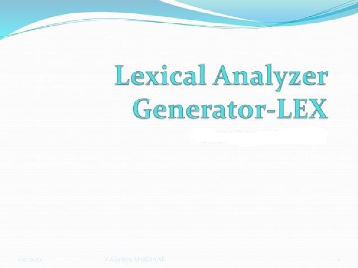Details of Lex slide - Lexical Analyzer Credit Lexical Analyzer Credit ...