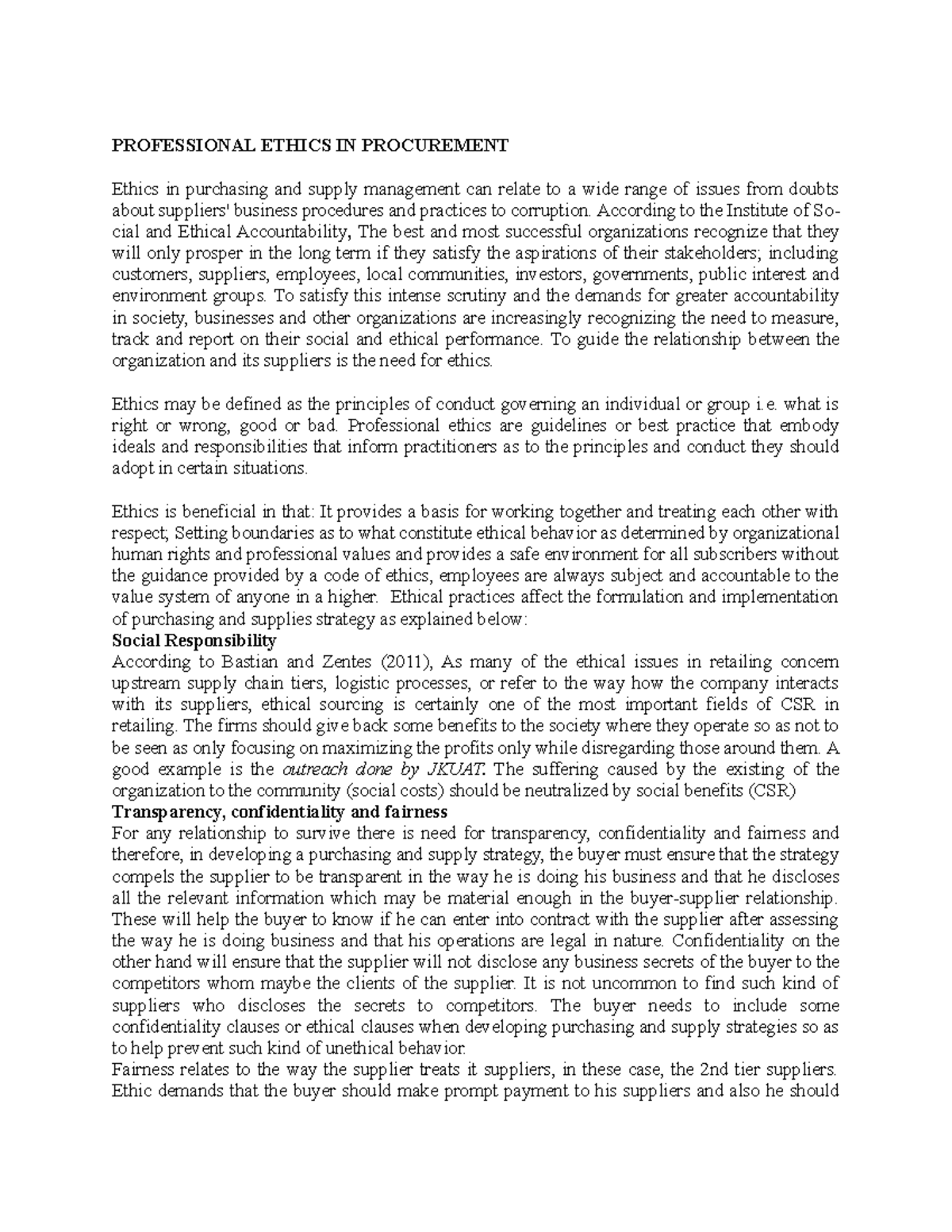 Professional Ethics IN Procurement - PROFESSIONAL ETHICS IN PROCUREMENT ...