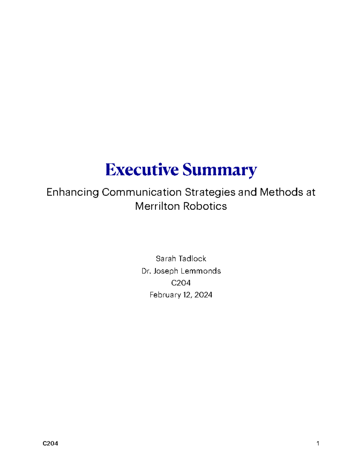 C204 executive summary - Executive Summary Enhancing Communication ...