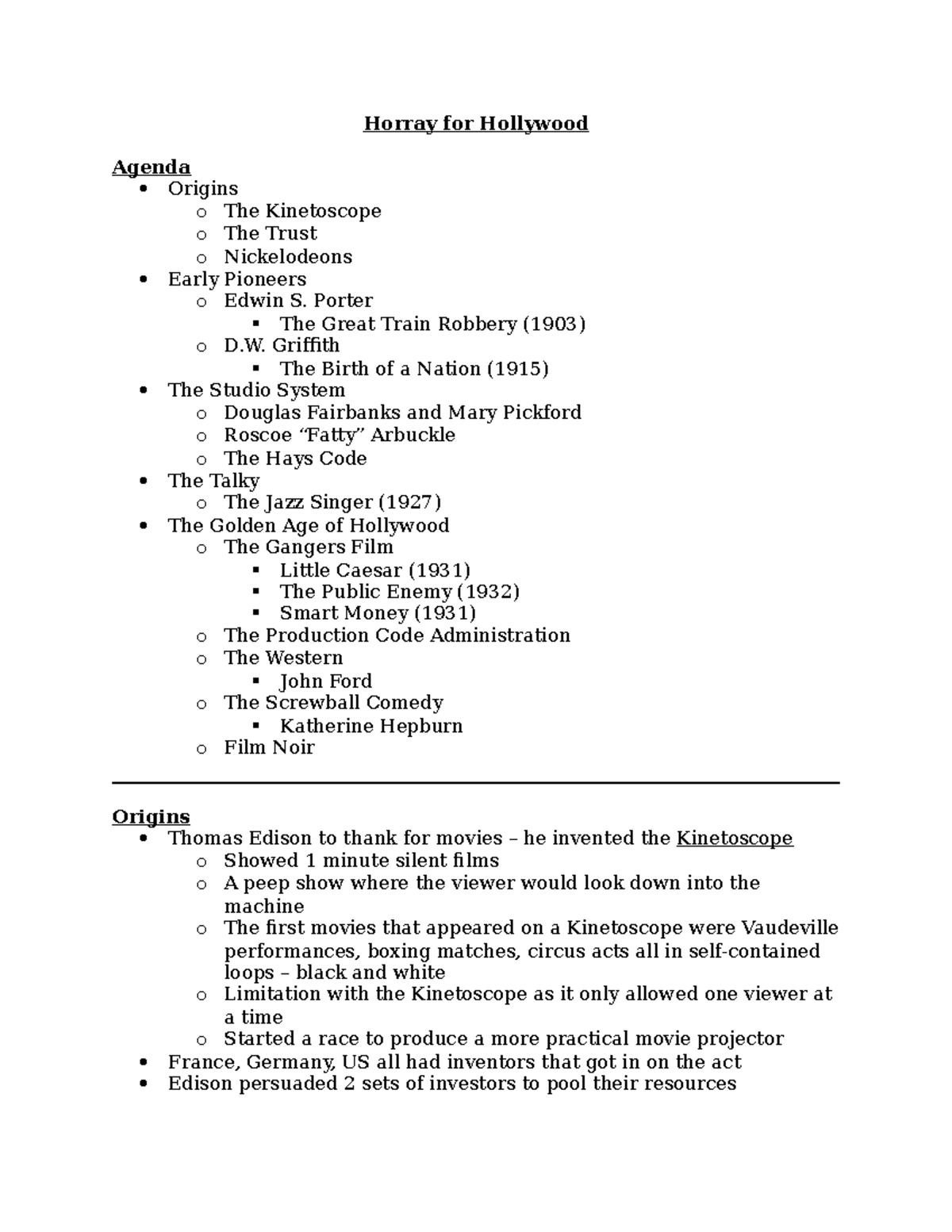 Horray for Hollywood - HISTORY 2132 - Horray for Hollywood Agenda ...