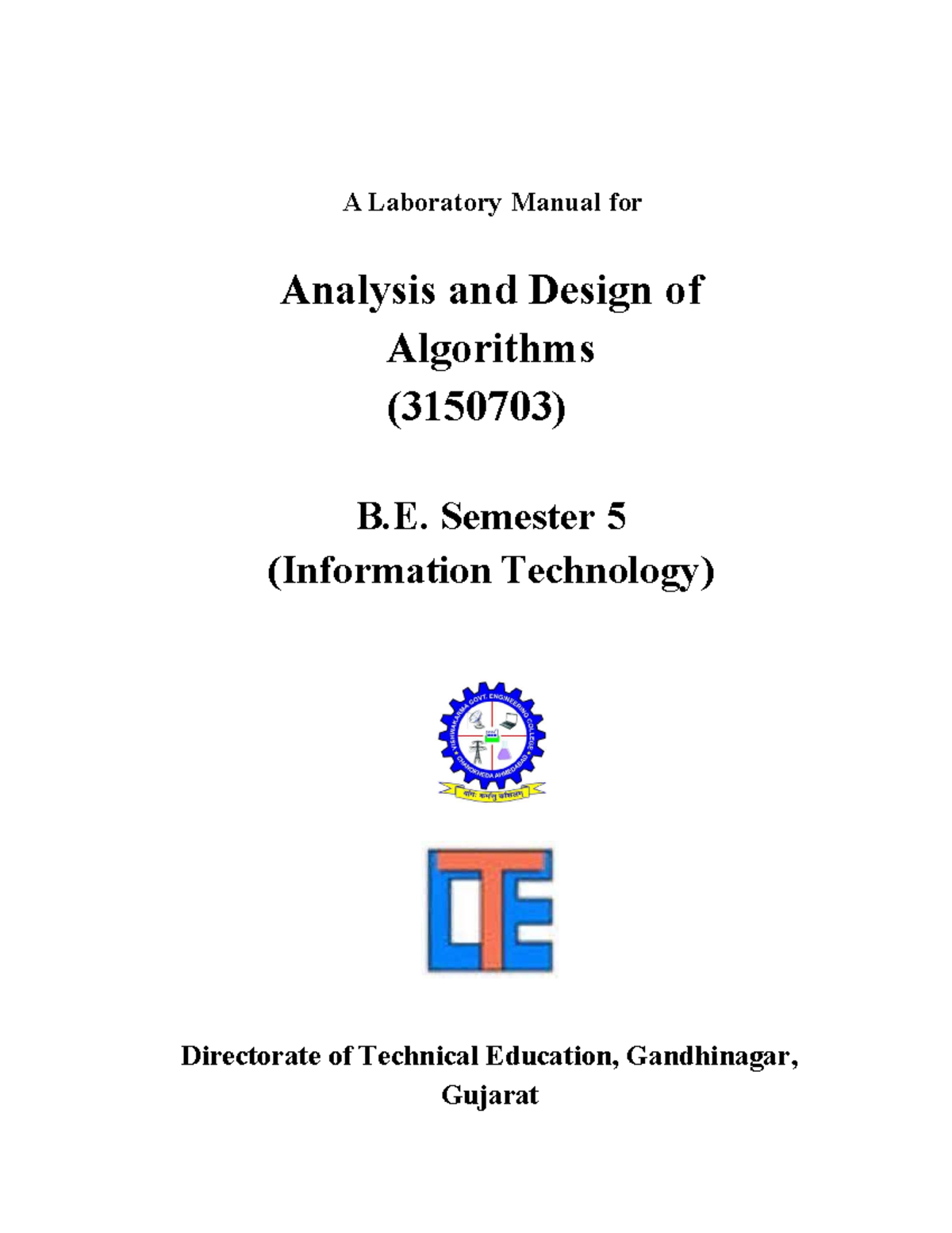 1 practical of ada - A Laboratory Manual for Analysis and Design of Algorithms (3150703) B ...